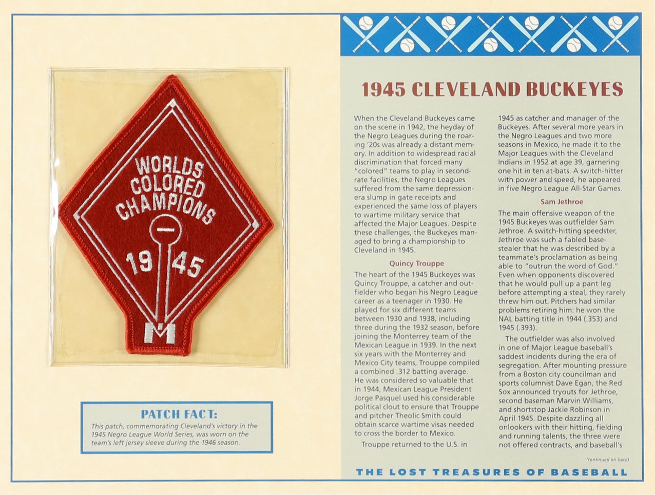 1951 Buckeyes The Lost Treasures of Baseball Commemorative 9x12 Stat ...