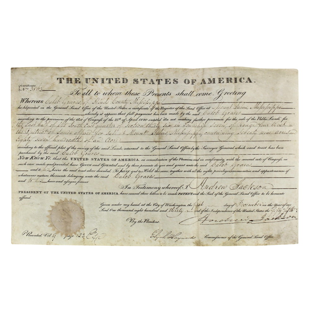 Andrew Jackson Signed 1830 Land Grant Document (Beckett) | Pristine Auction