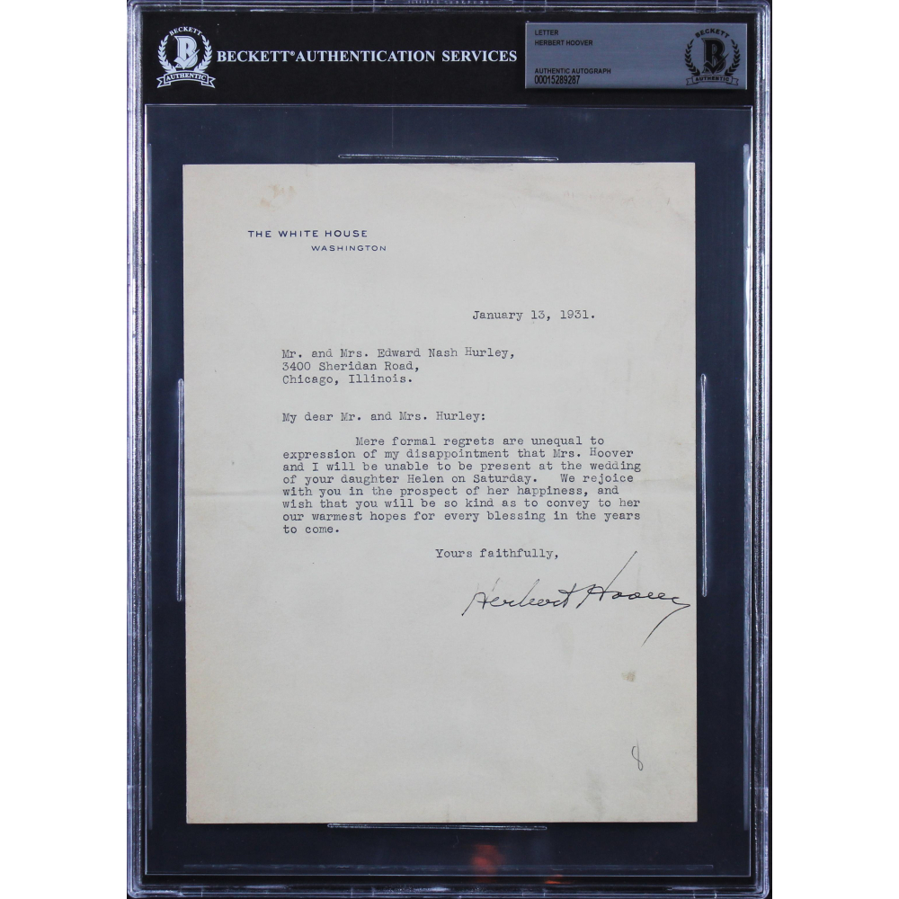 Herbert Hoover Signed 1931 Letter with White House Letterhead (BAS ...