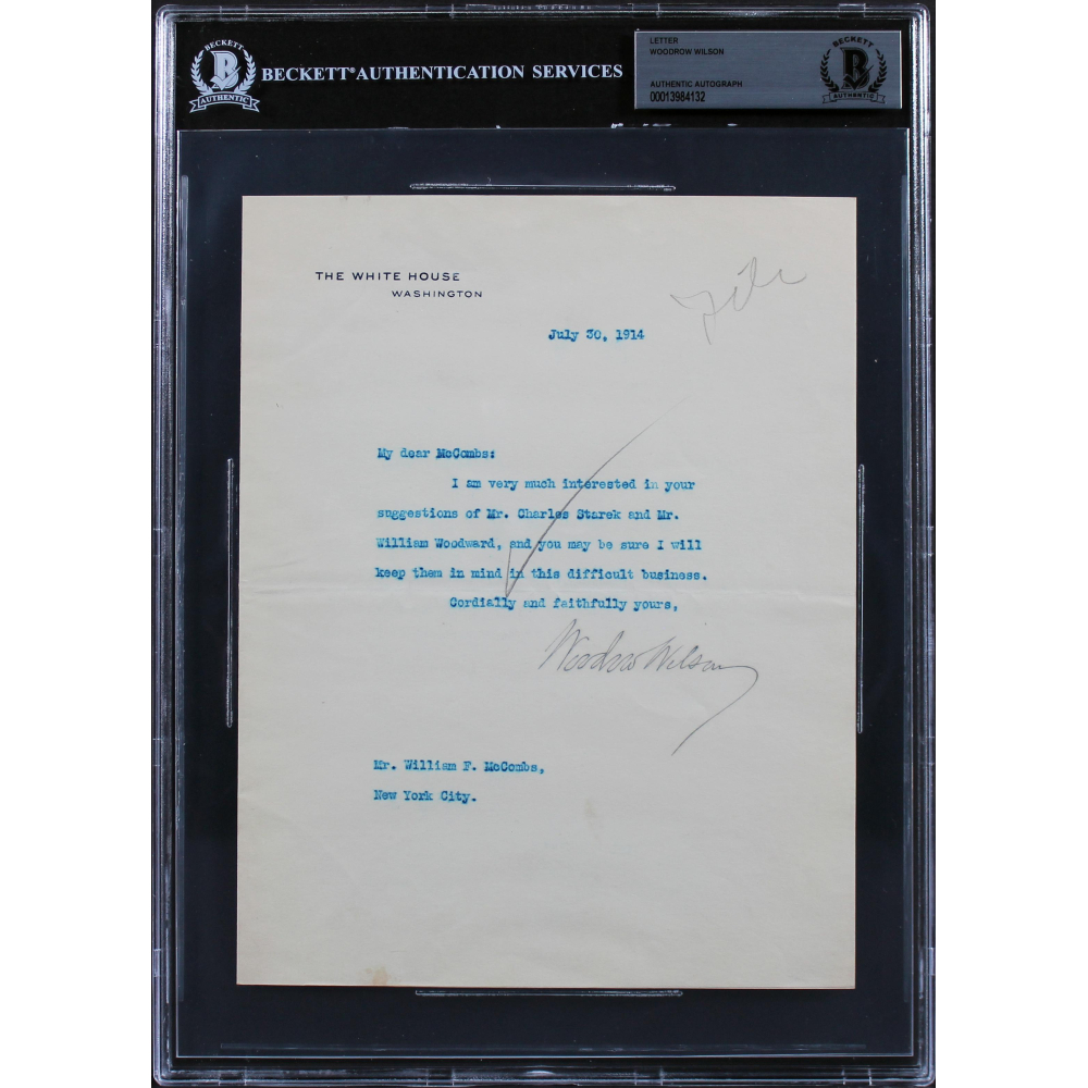 Woodrow Wilson Signed 1914 Letter with White House Letterhead (BAS ...