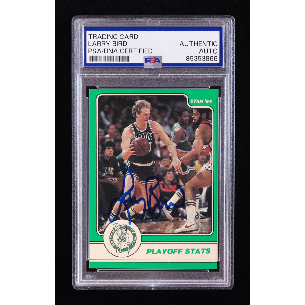 Larry Bird Signed 1984 Star Larry Bird #5 / Playoff Stats (PSA ...