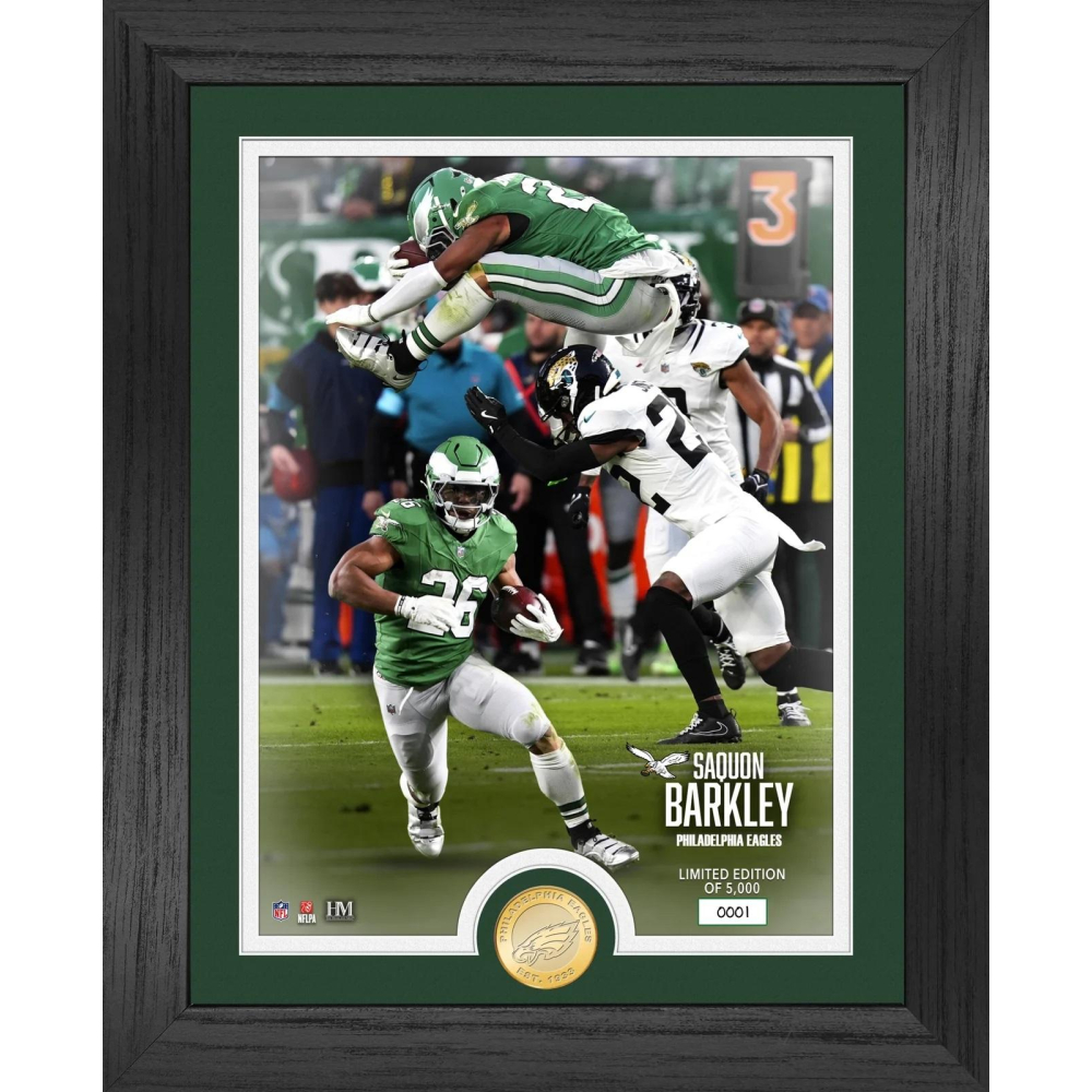 Saquon Barkley LE Eagles Custom Framed Photo Mint with Bronze Coin ...