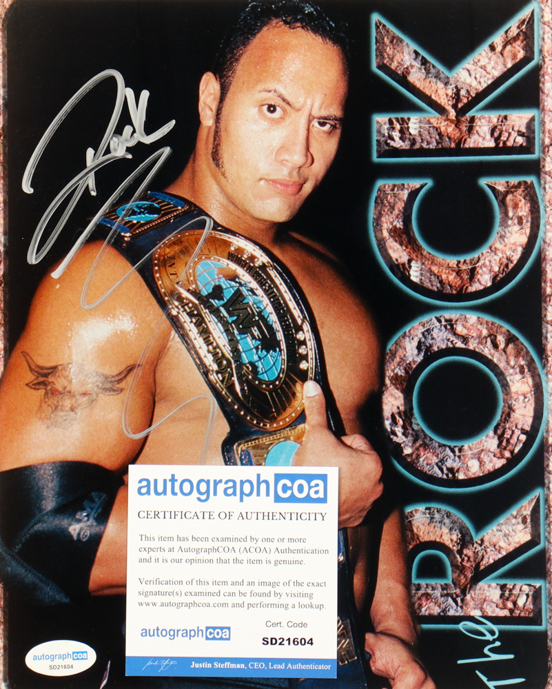 Dwayne "The Rock" Johnson Signed WWE 8x10 Photo (AutographCOA ...