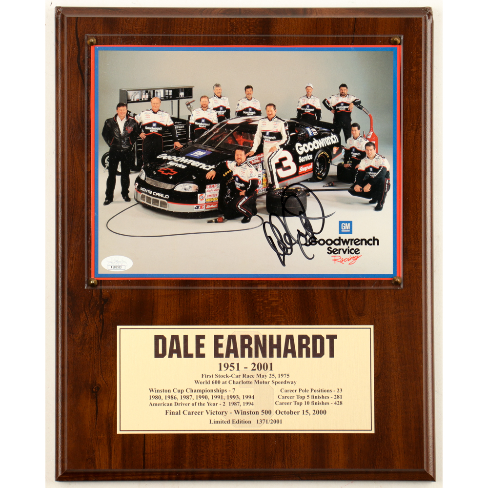 Dale Earnhardt Signed NASCAR Photo Plaque (JSA) | Pristine Auction