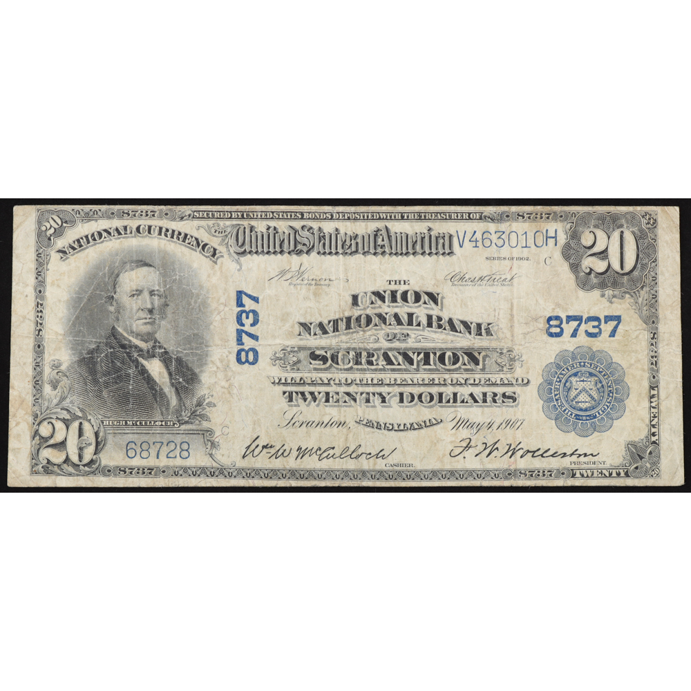 1902 The Union National Bank of Scranton $20 U.S. Banknote | Pristine ...