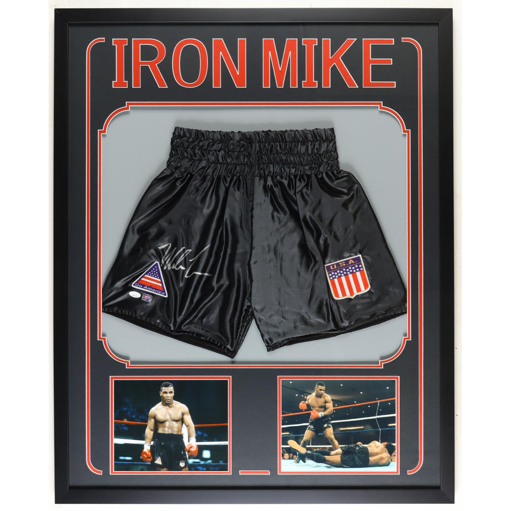 Mike Tyson Signed Custom Framed Boxing Trunk Display (JSA & Fiterman ...
