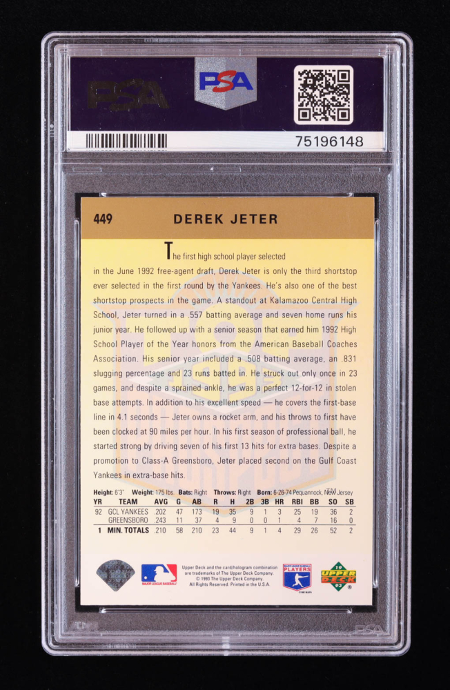 Derek Jeter 1993 Upper Deck #449 RC (PSA 8) | Pristine Auction