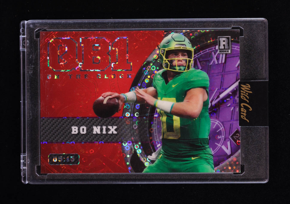 Bo Nix 2023 Wild Card QB1 On the Clock Purple and Red #BN1 RC #05/15 | Pristine Auction