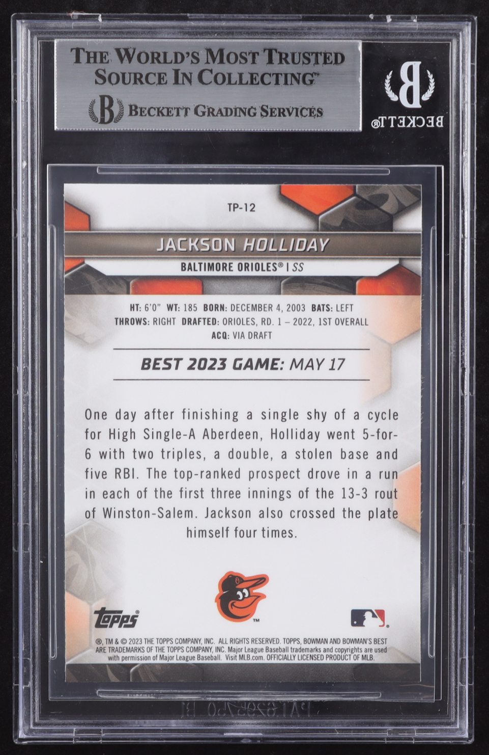 Jackson Holliday 2023 Bowman's Best Top Prospects #TP12 RC (BGS 9 ...