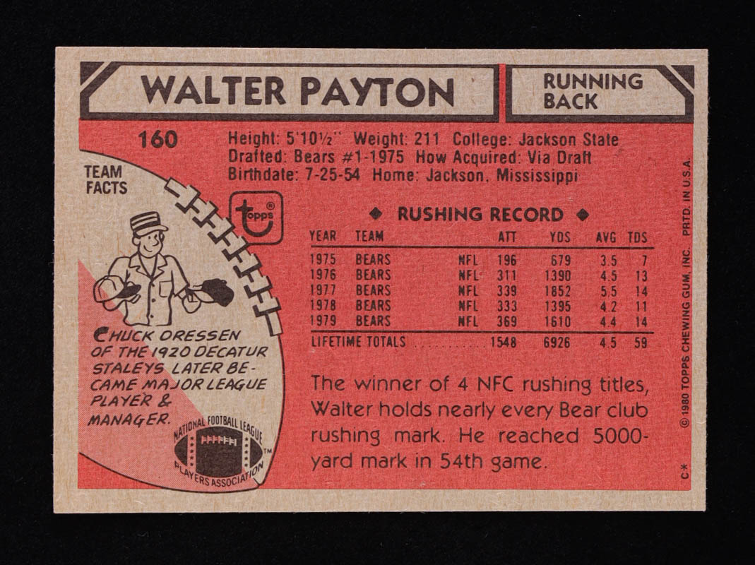 Walter Payton 1980 Topps #160 AP | Pristine Auction
