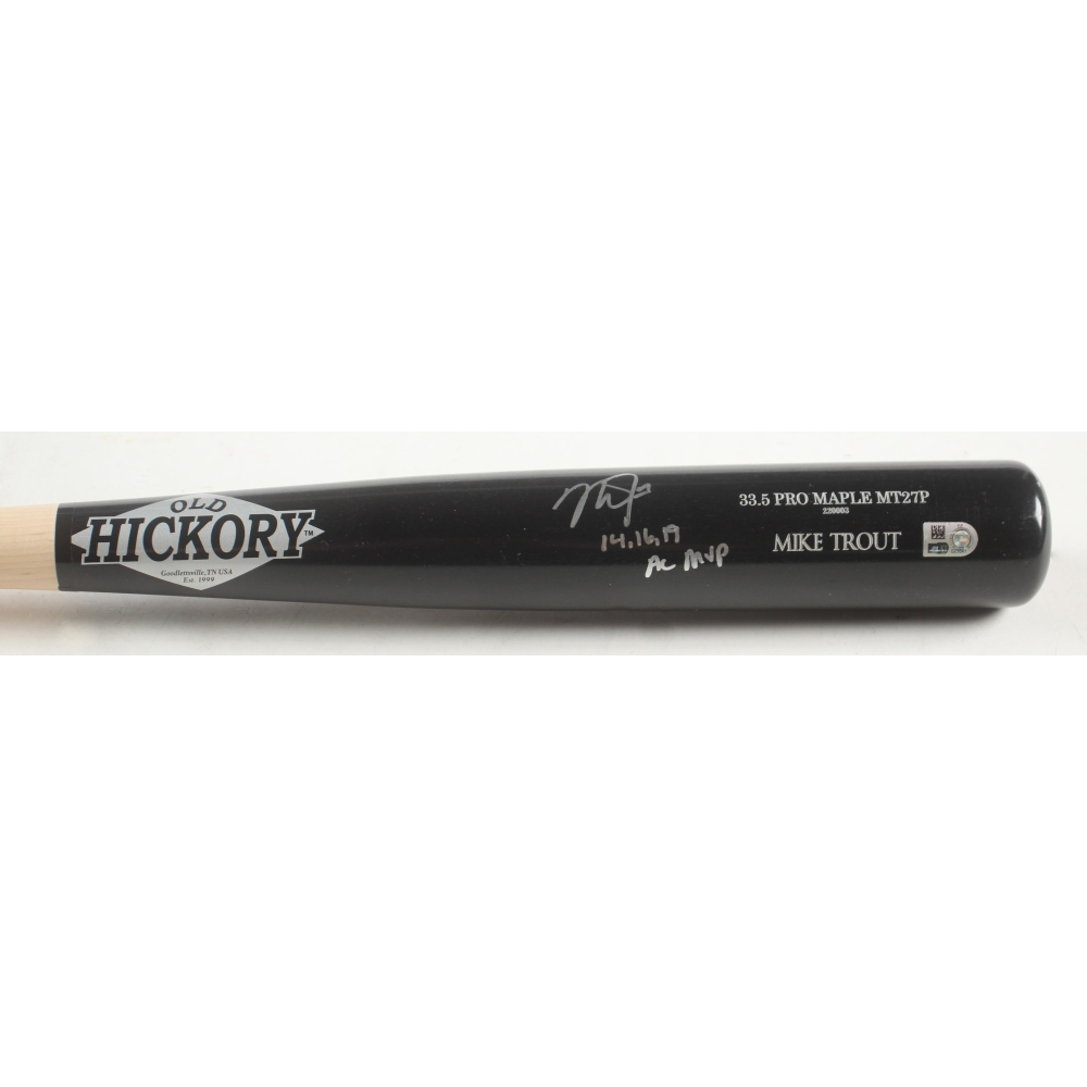 Mike Trout Signed Old Hickory Baseball Bat Inscribed "14, 16, 19 AL MVP ...