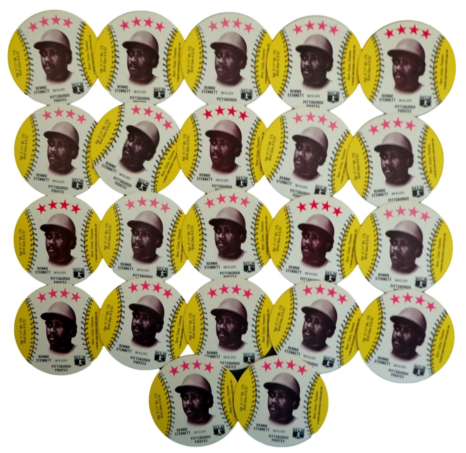 Rennie Stennett Set of (22) 1976 Isaly Sweet William Card Discs ...