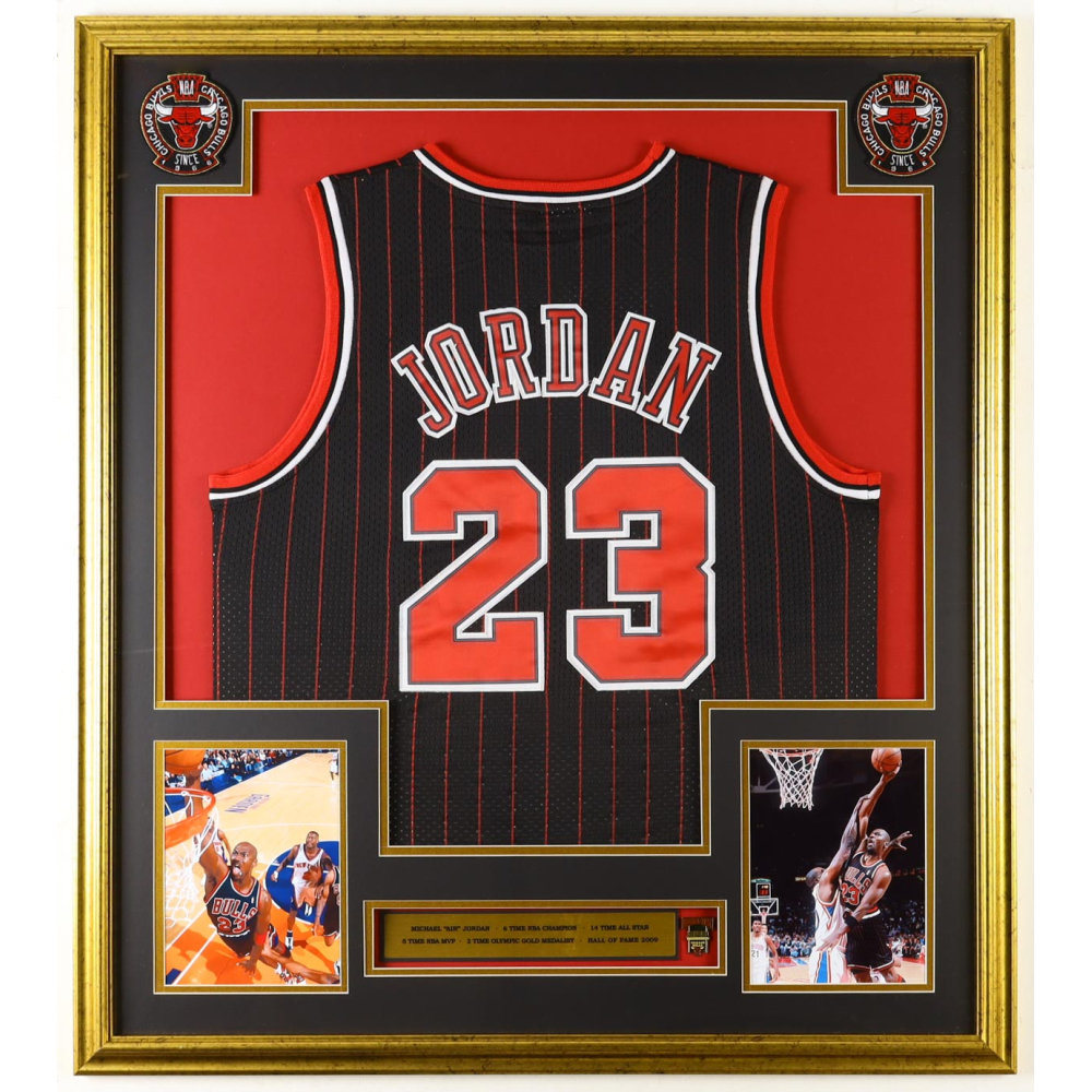 Michael Jordan Custom Framed Jersey Display With Inaugural Season Pin ...