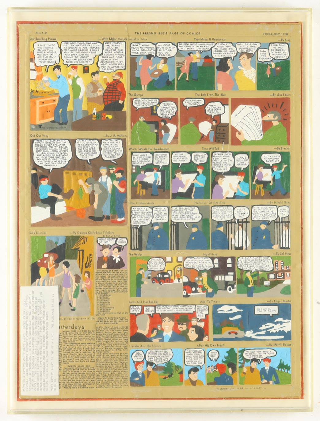 1938 The Fresno Bee Comics Page Artist B-Mat with Acrylic Encapsulation ...
