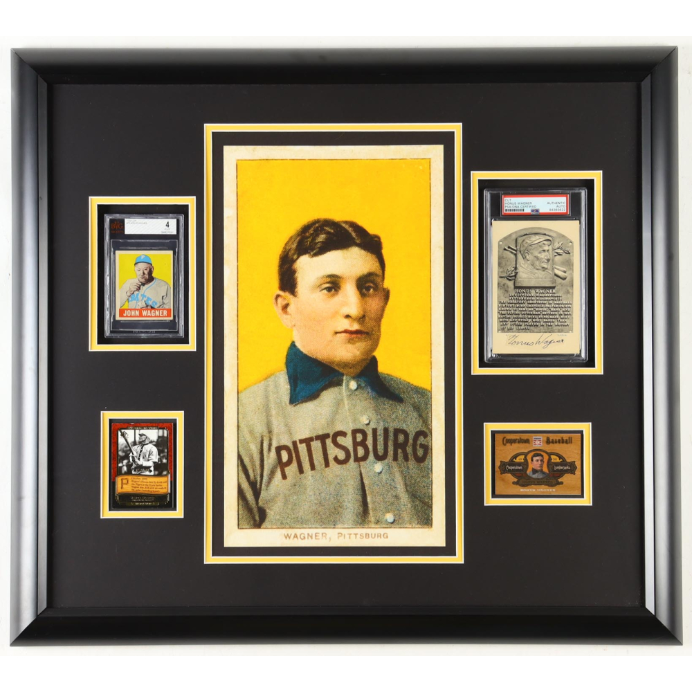 Honus Wagner Signed Pirates Custom Framed Hall of Fame Postcard Display ...