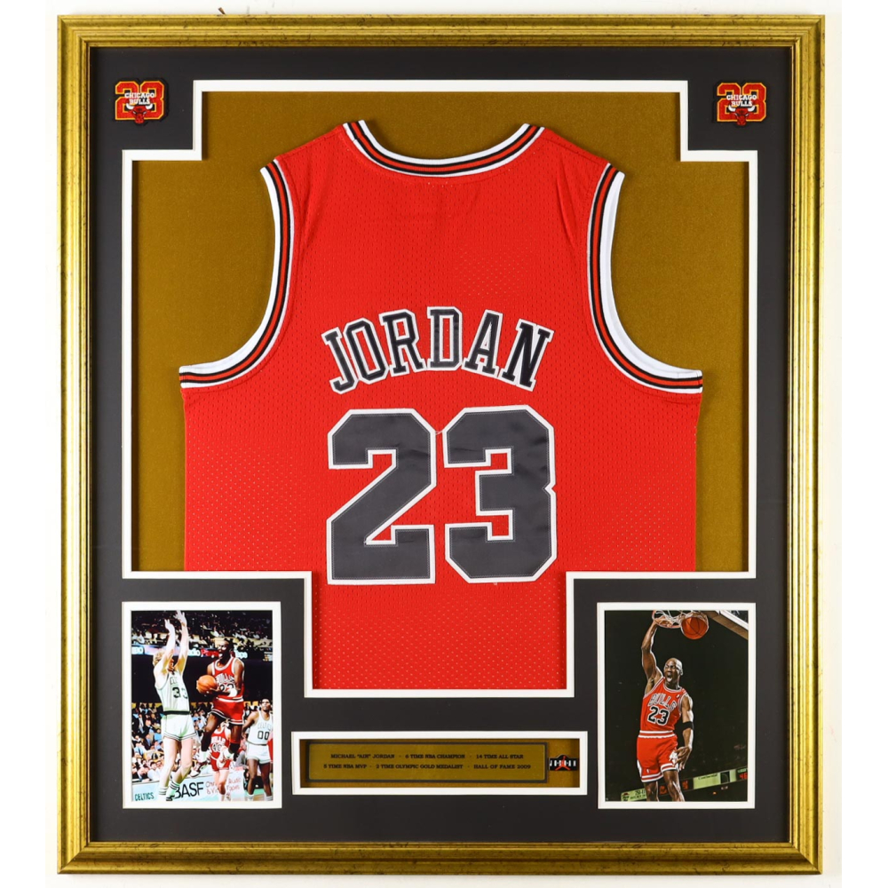 Michael Jordan Custom Framed Jersey Display with Air Jordan Pin ...