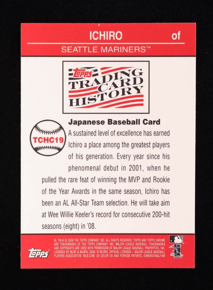 Ichiro Suzuki 2008 Topps Chrome Trading Card History #TCHC19 | Pristine ...