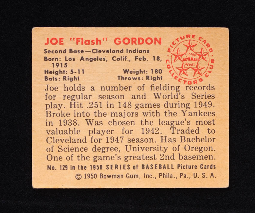 Joe Gordon 1950 Bowman #129 | Pristine Auction