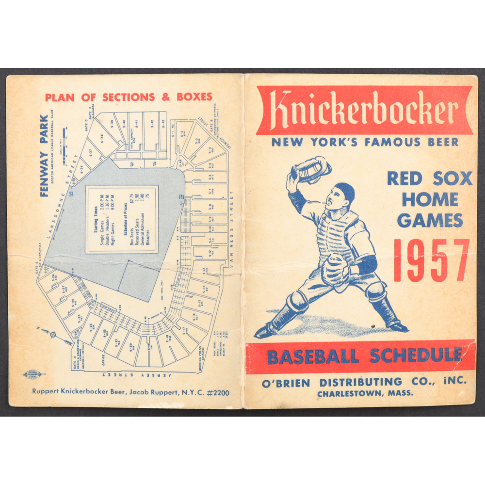 1957 Red Sox Red Sox Fenway Park Map & Full Pocket Schedule | Pristine ...