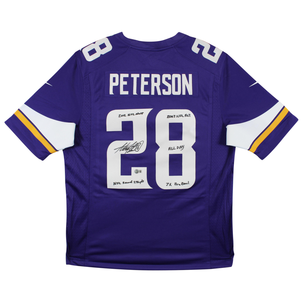 Adrian Peterson Signed Vikings Nike Jersey Inscribed "2007 ROY", "2012 ...