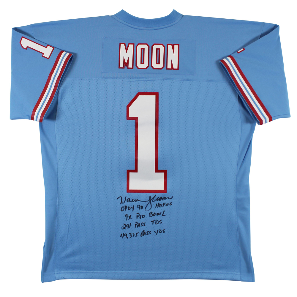 Warren Moon Signed Oilers Mitchell & Ness Throwback Jersey with (5 ...