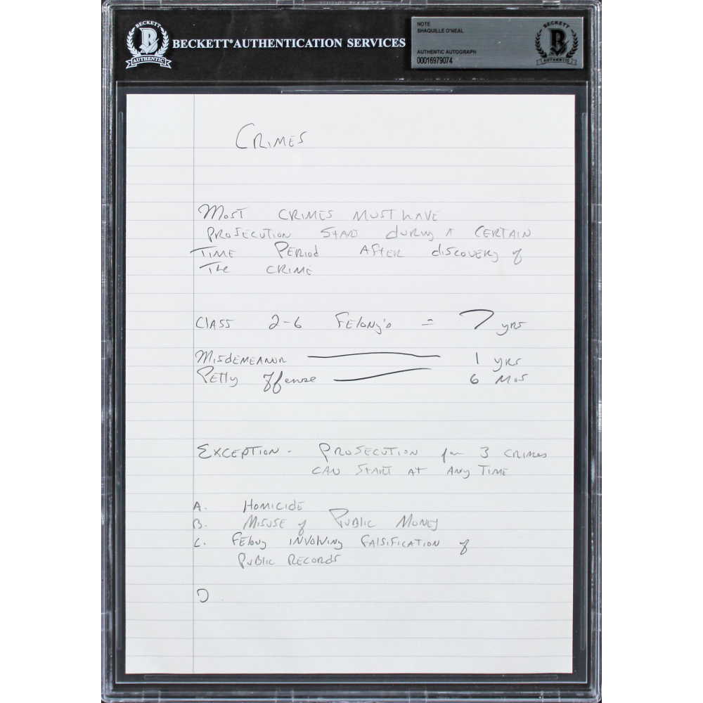 Shaquille O'Neal Hand-Written 8x10 Training Notes (BAS) | Pristine Auction