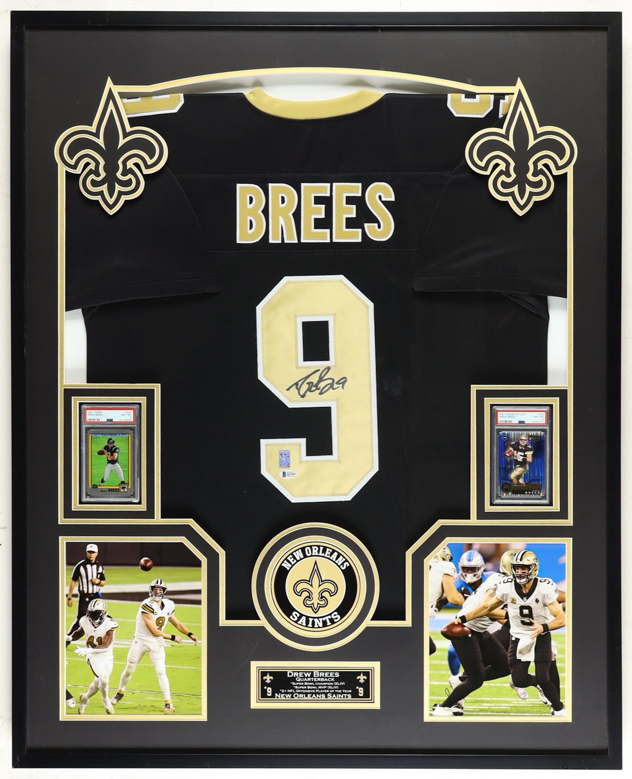 Drew Brees Signed Custom Framed Jersey Display With PSA Graded Cards ...