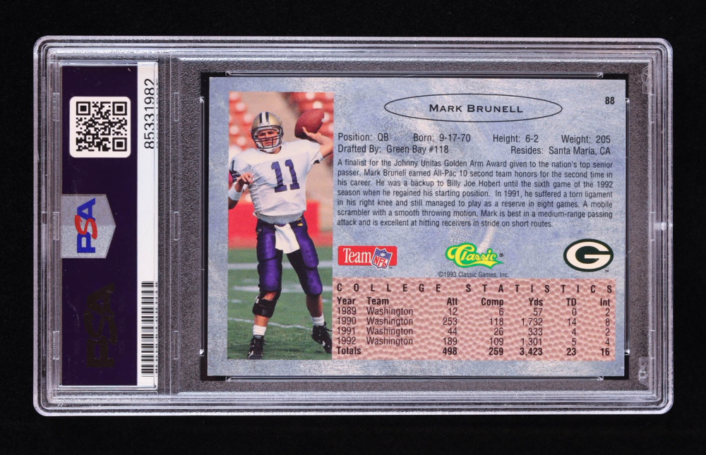 Mark Brunell Signed 1993 Classic #88 RC (PSA) | Pristine Auction