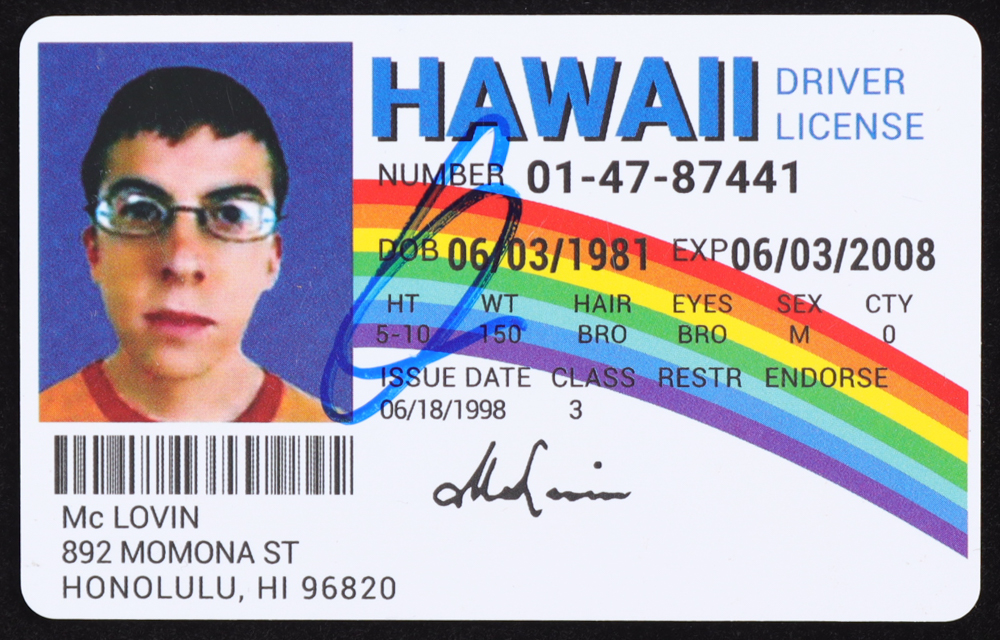 Christopher Mintz-Plasse Signed "Superbad" McLovin Drivers License ...