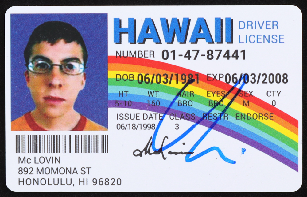 Christopher Mintz-Plasse Signed "Superbad" McLovin Drivers License ...