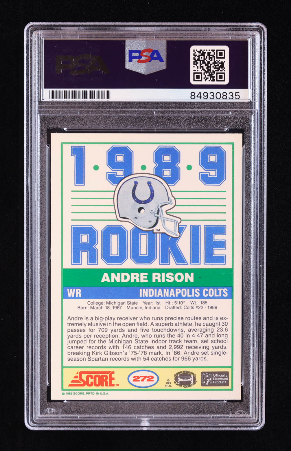 Andre Rison Signed 1989 Score #272 RC Inscribed "Bad Moon" (PSA ...