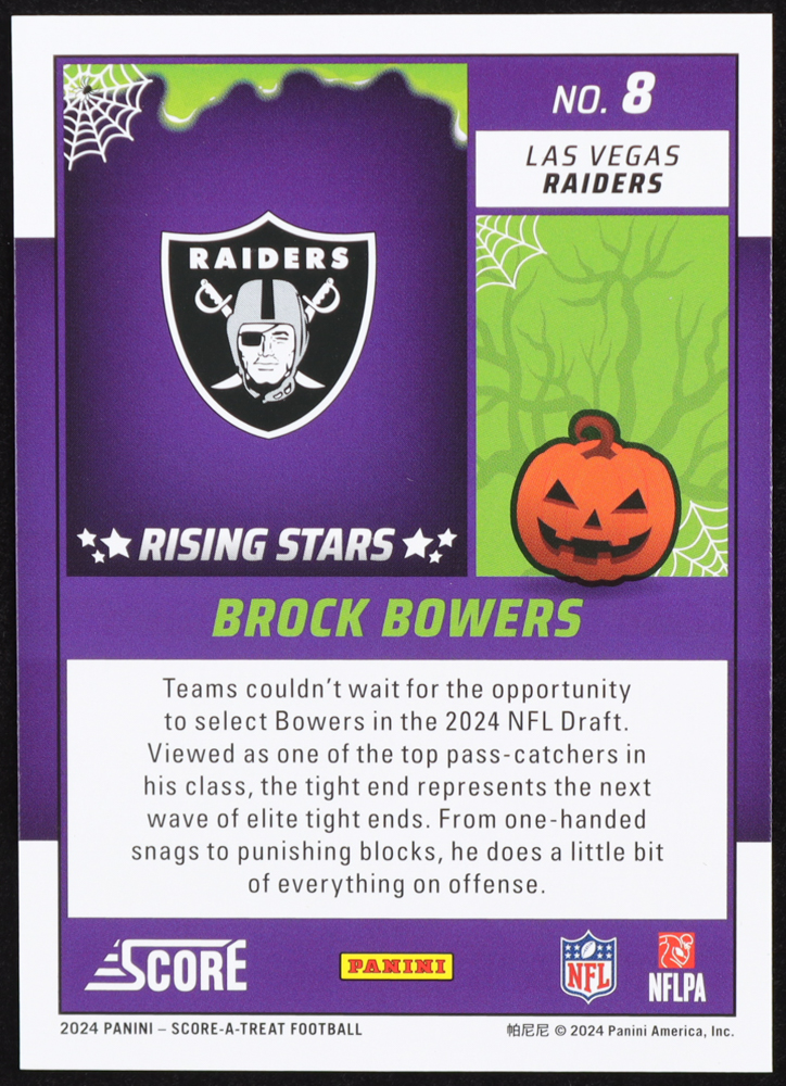 Brock Bowers 2024 Score Halloween Rising Stars Bats #8 RC | Pristine ...