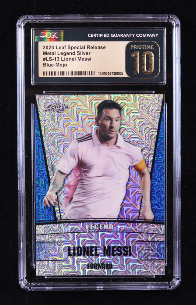 Lionel Messi 2023 Leaf Metal Special Release Legend Silver Mojo Blue # ...