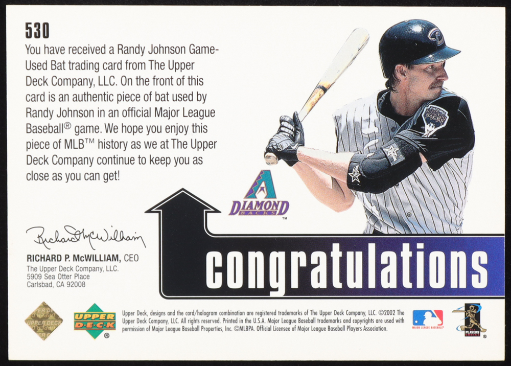 Randy Johnson 2002 Upper Deck Diamond Connection #530 FC Bat #025/100 ...