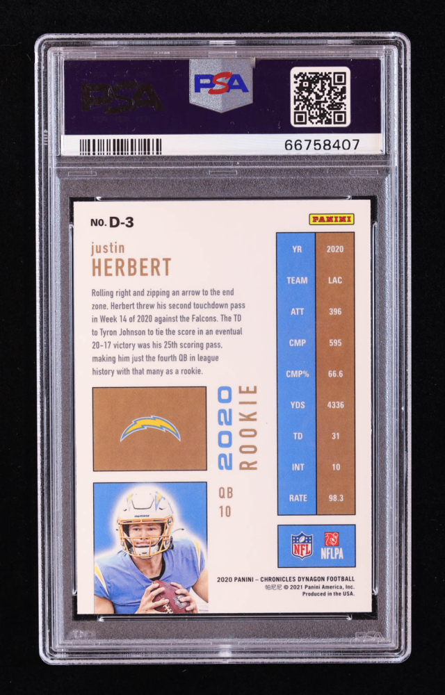 Justin Herbert 2020 Panini Chronicles Dynagon #3 RC (PSA 10) | Pristine Auction