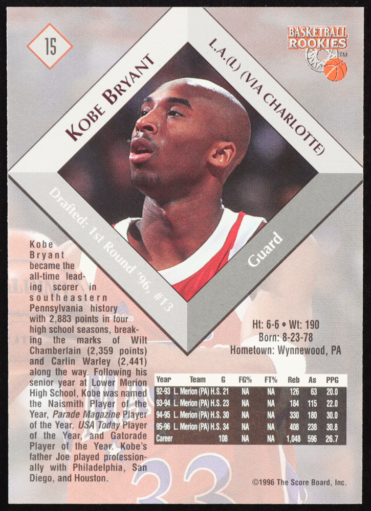 Kobe Bryant 1996 Score Board Rookies #15 RC | Pristine Auction