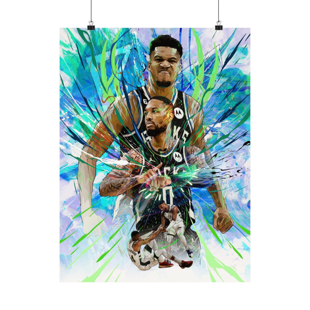 Giannis Antetokounmpo & Damian Lillard Bucks 36x24 Poster | Pristine Auction