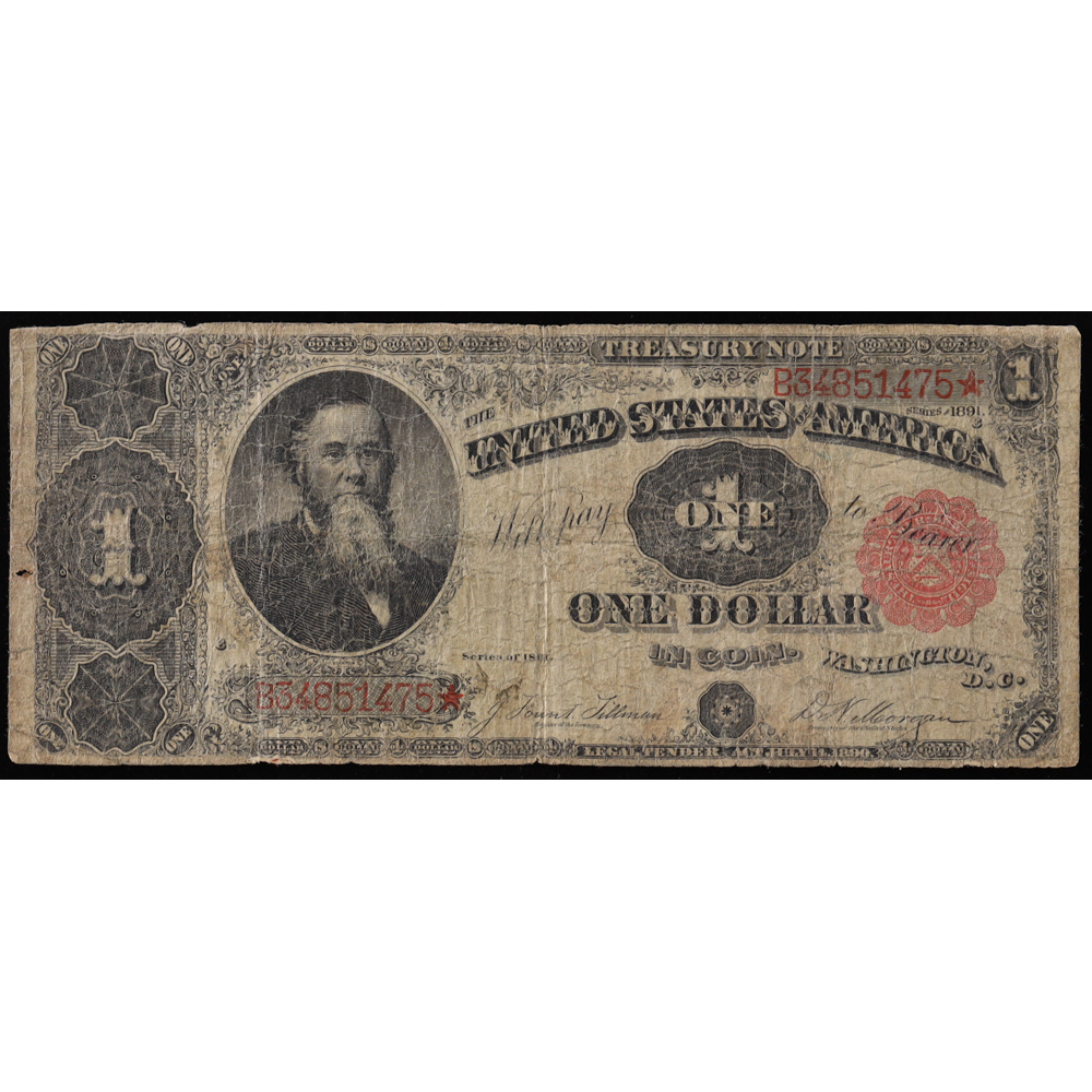 1891 $1 One Dollar U.S. Star Red Seal Treasury Note | Pristine Auction