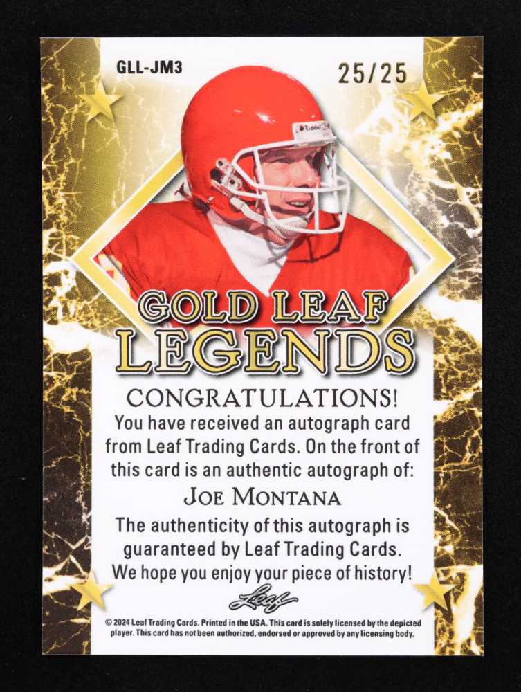 Joe Montana 2024 Leaf Legacy Collection "Gold Leaf Legends" #GLL-JM3 ...