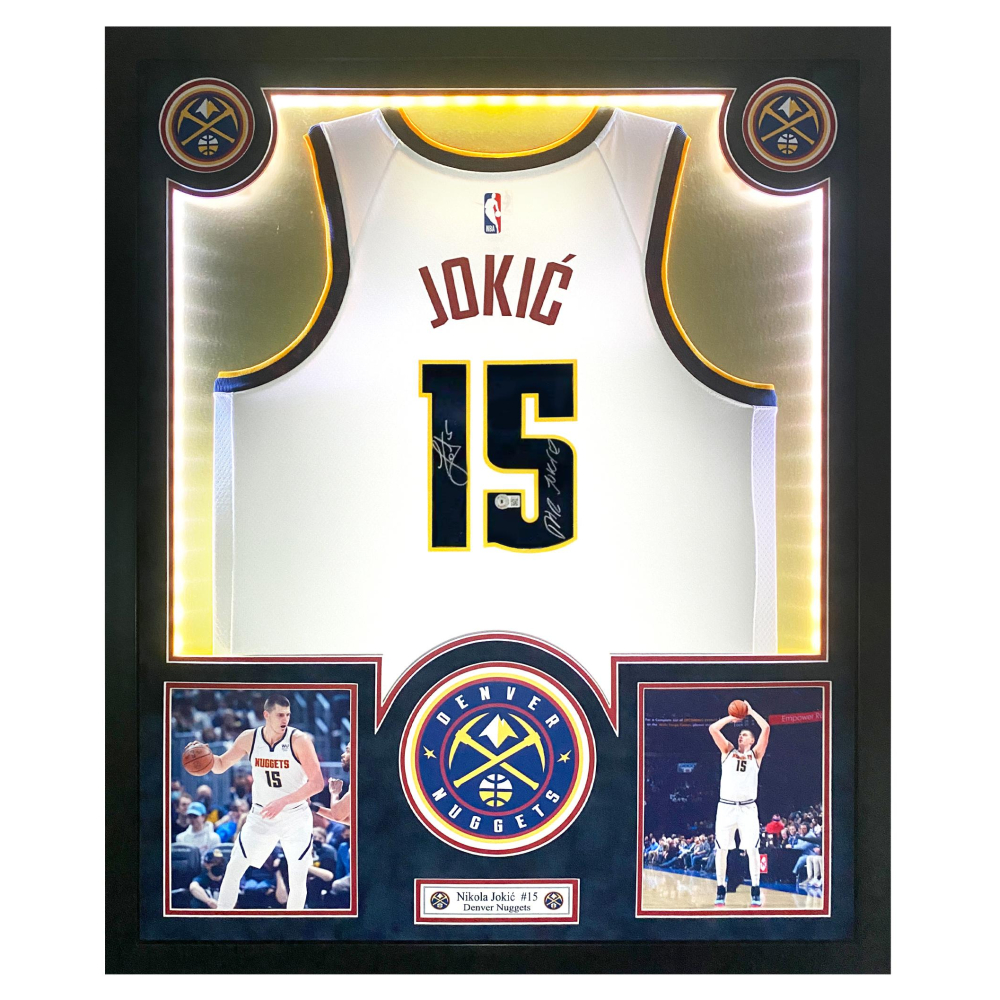 Nikola Jokic Signed Nuggets Custom Framed LED Jersey Display Inscribed ...
