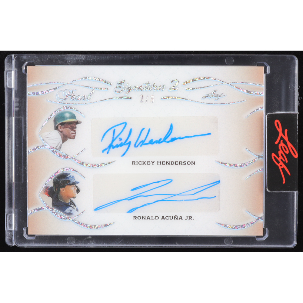 Rickey Henderson / Ronald Acuna Jr. 2022 Leaf Pearl Signatures 2 Silver ...