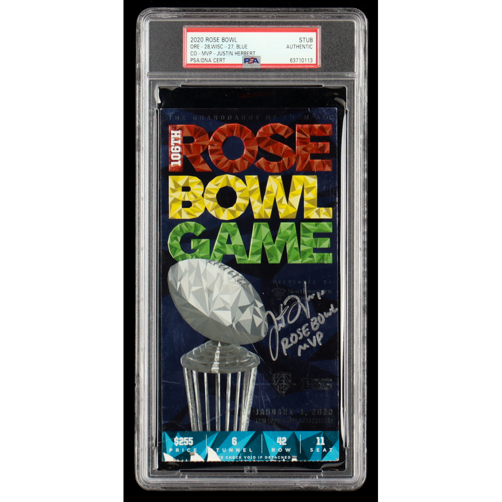 Justin Herbert Signed 2020 Rose Bowl Game Ticket Stub Inscribed "Rose ...