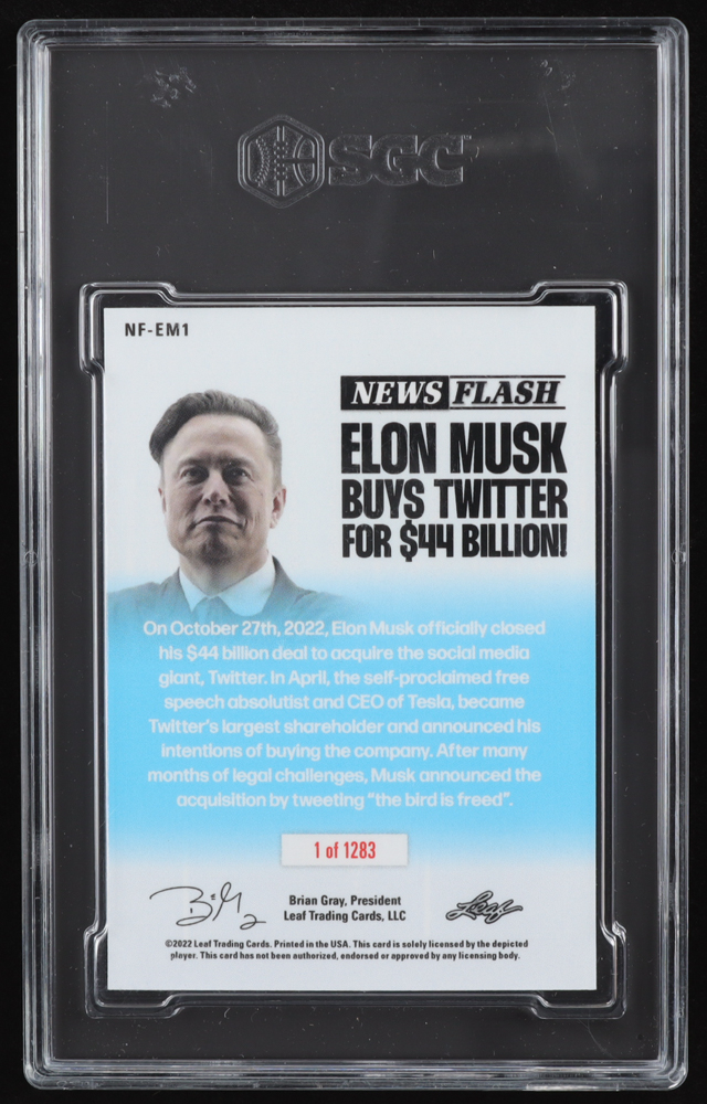 Elon Musk 2022 Leaf Pop Century News Flash #NFEM1 (SGC 9.5) | Pristine ...