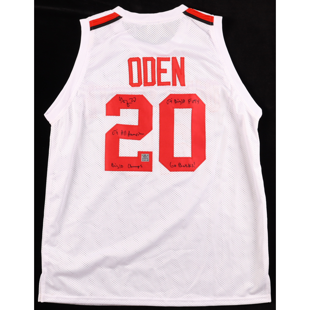 Greg Oden Signed Jersey With Multiple Inscriptions (Playball Ink ...