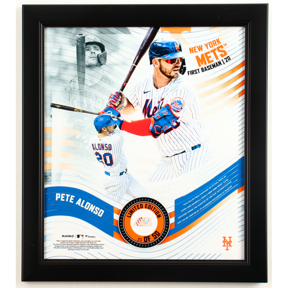 Pete Alonso LE Mets Custom Framed Game-Used Baseball Piece Display (MLB ...