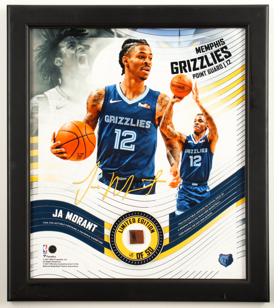 Ja Morant LE Grizzlies Custom Framed Game-Used Basketball Cut Collage ...