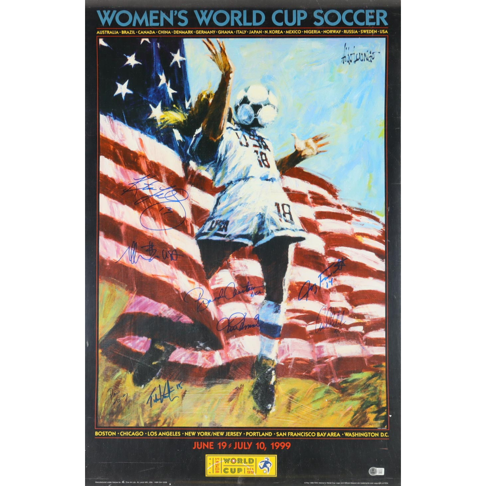 1999 US Women's World Cup Champions 22x34 Poster Signed By (8) with Mia ...