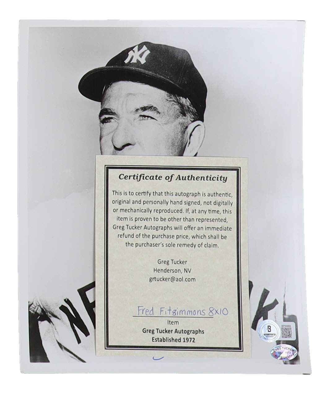 Fred Fitzsimmons Signed Yankees 8x10 Photo Inscribed "Best Wishes ...