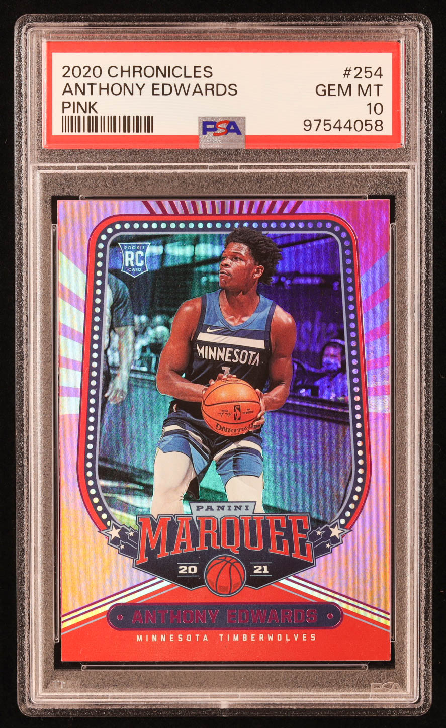 Anthony Edwards 2020-21 Panini Chronicles Pink #254 RC / Marquee (PSA ...