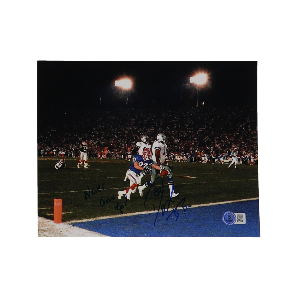 Don Beebe Signed Bills 8x10 Photo Inscribed "Never Give Up" (Beckett ...